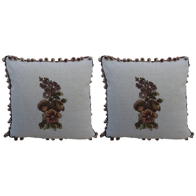 Metallic & Chenille Floral Appliqued Linen Pillows, a Pair – Melissa ...